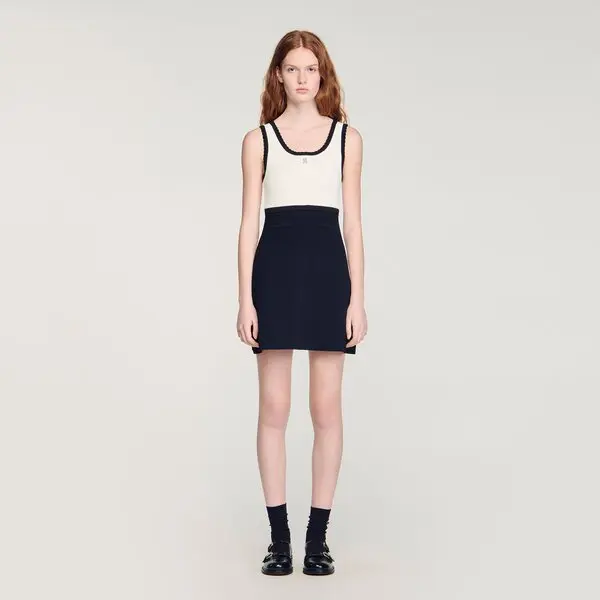 Sandro Two-tone Knit Mini Dress With Straps