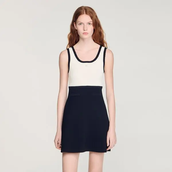 Sandro Two-tone Knit Mini Dress With Straps