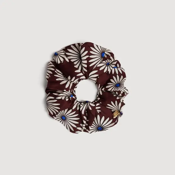 Sandro Printed Silk Scrunchie - Marron / Bleu
