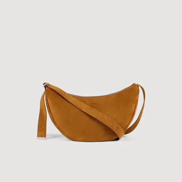 Sandro Small Zipped Split Leather Hobo - Cognac