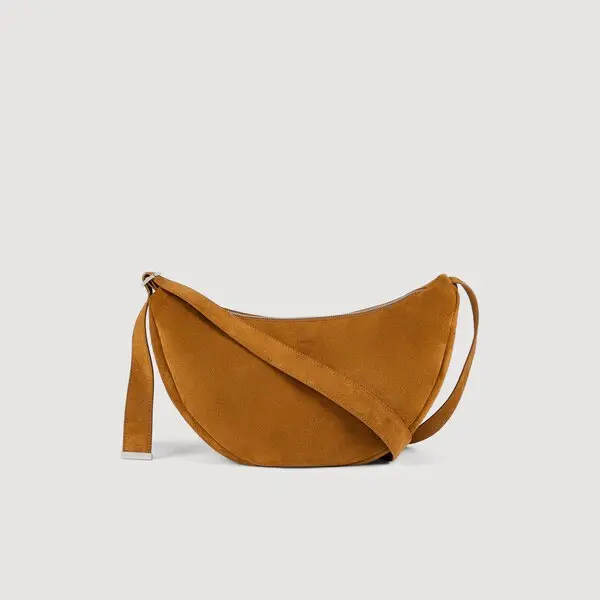Sandro Small Zipped Split Leather Hobo - Cognac