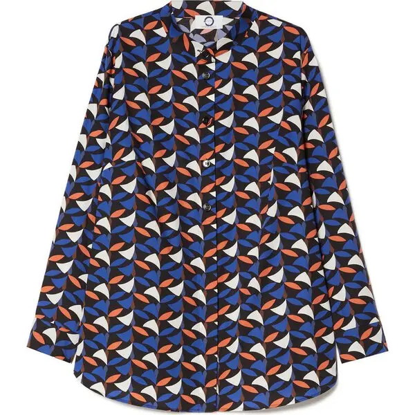 Marina Rinaldi Abstract Print Stretch Cotton Button-up Shirt