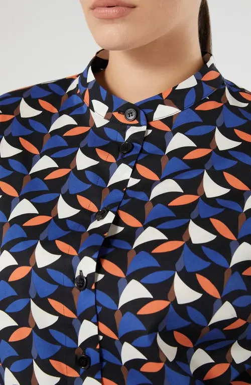 Marina Rinaldi Abstract Print Stretch Cotton Button-up Shirt