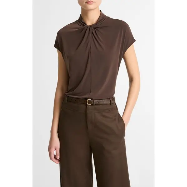 Vince Twist Neck Cap-sleeve Top - Dk Bark