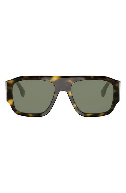 Fendi Diagonal 54mm Rectangular Sunglasses - Dark Havana/green