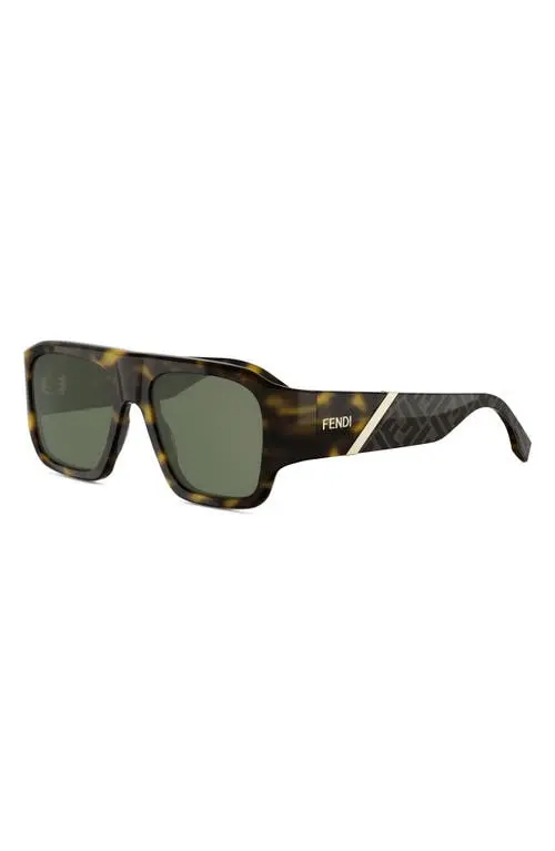 Fendi Diagonal 54mm Rectangular Sunglasses - Dark Havana/green