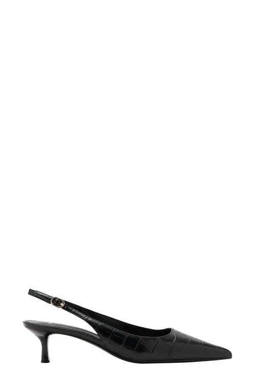 Mango Croc Embossed Slingback Kitten Heel Pumps - Black
