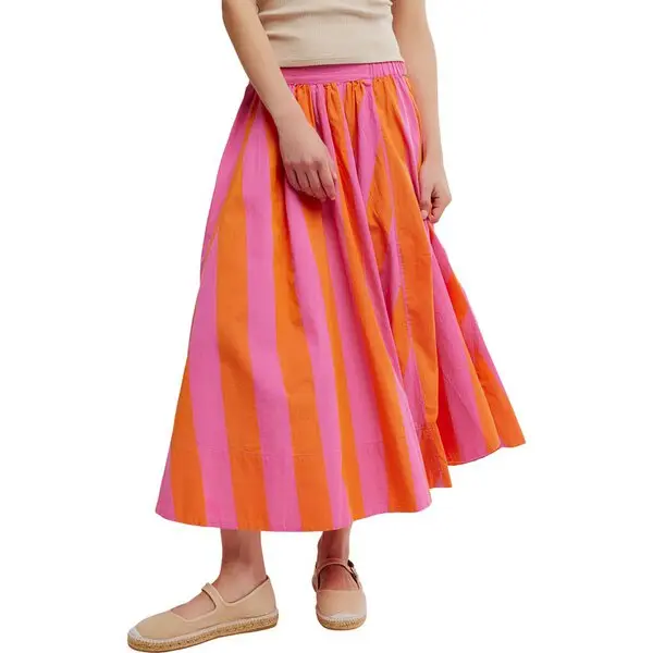 Free People Lowen Stripe Cotton Midi Skirt