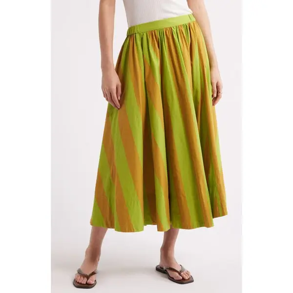 Free People Lowen Stripe Cotton Midi Skirt - Retro Combo