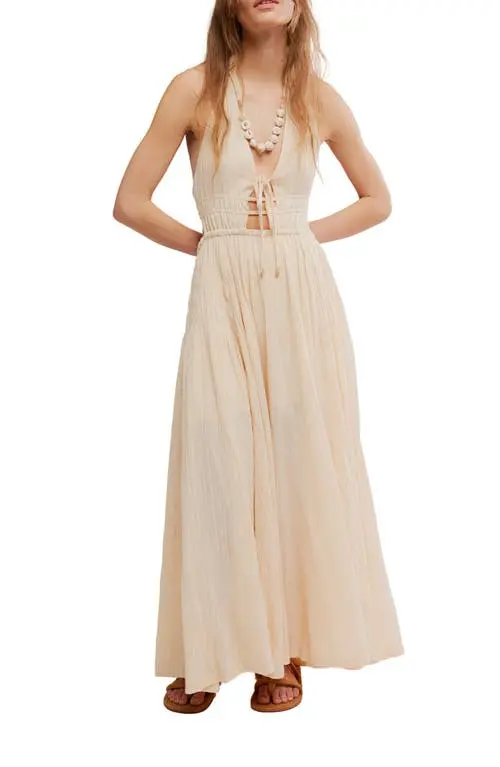 Free People Angel Plunge Halter Maxi Dress - Buttercream
