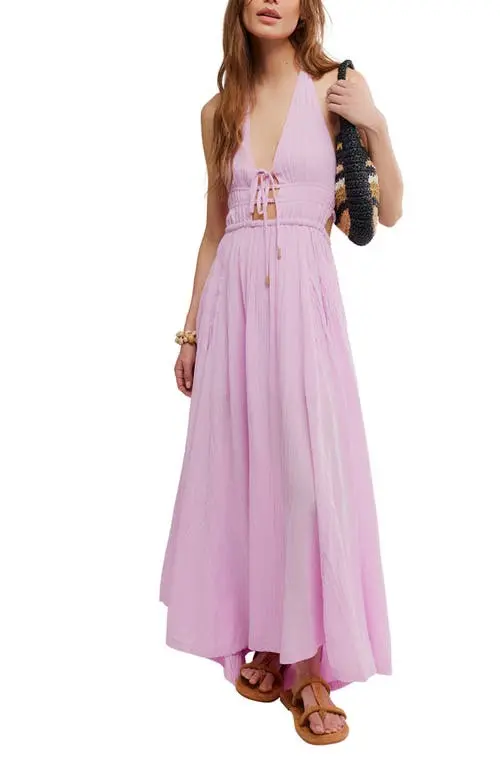 Free People Angel Plunge Halter Maxi Dress - Lilac Bouquet