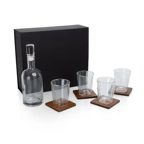Legacy Ambassador Whiskey Box With Decanter And 4 Lowball Glasses - Black