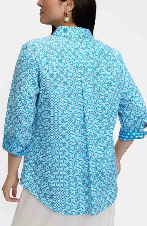 Foxcroft Margie Geo Lattice Three-quarter Sleeve Button-up Shirt