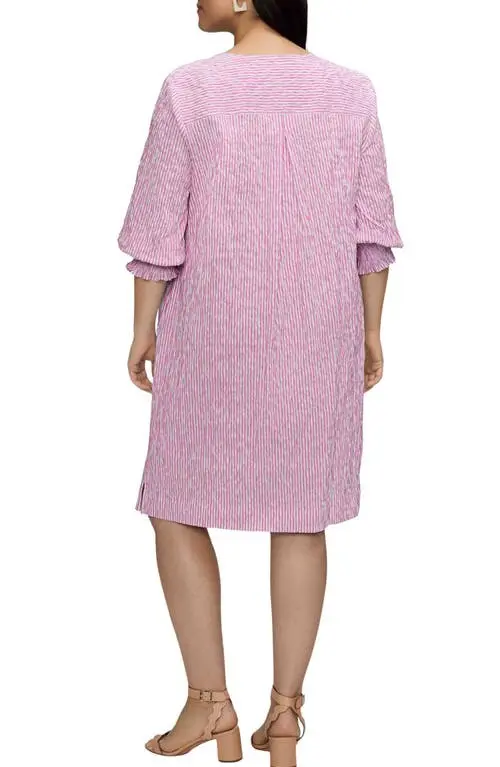 Foxcroft Alicia Stripe Crinkle Jacquard Shift Dress - Pink/white