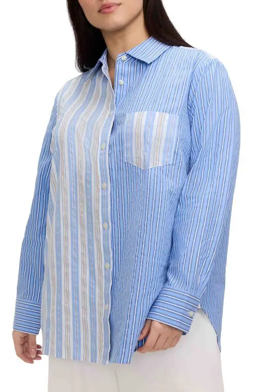Foxcroft Meghan Mix Stripe Seersucker Button-up Shirt - Blue Multi