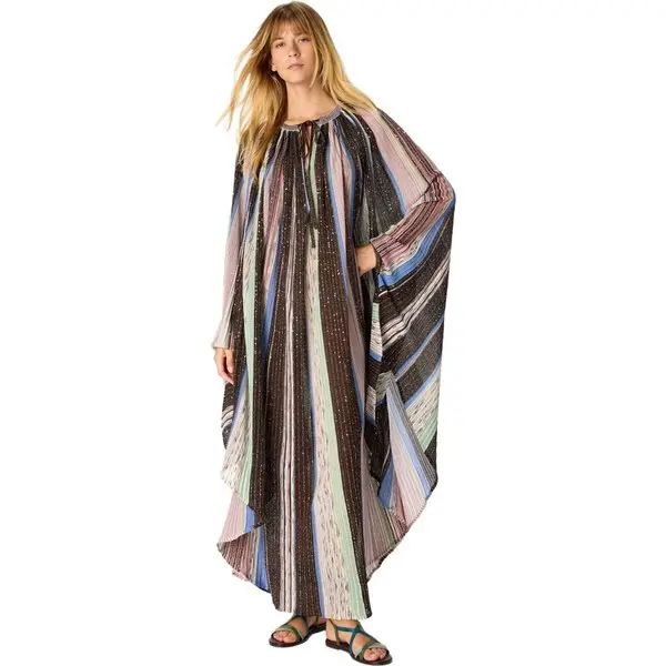 Missoni Long Cape-effect Mixed Viscose Lamé Caftan - Green& Brown