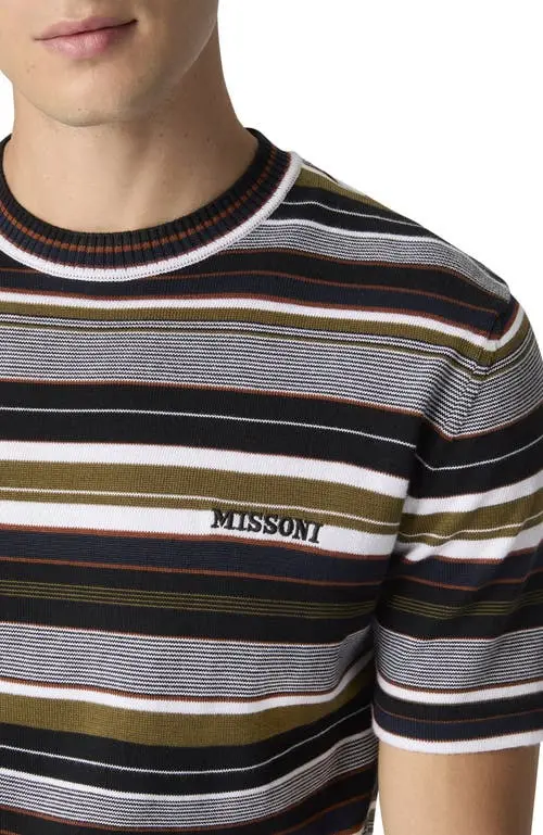 Missoni Striped Crew-neck Cotton T-shirt With Embroidered Logo Lettering