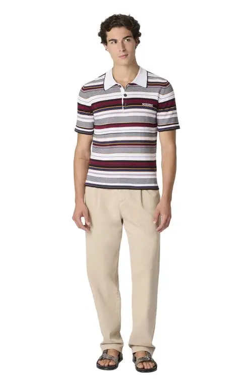 Missoni Striped Cotton Polo Shirt With Embroidered Logo Lettering - Red Multi