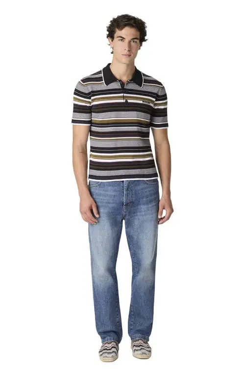 Missoni Striped Cotton Polo Shirt With Embroidered Logo Lettering - Red Multi