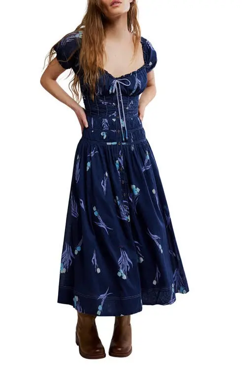 Free People Complete Me Cotton Midi Dress - Navy Combo