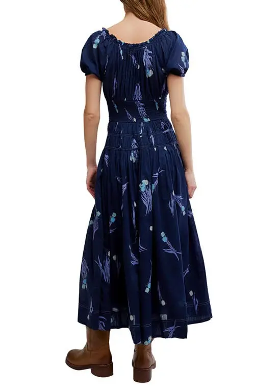Free People Complete Me Cotton Midi Dress - Navy Combo