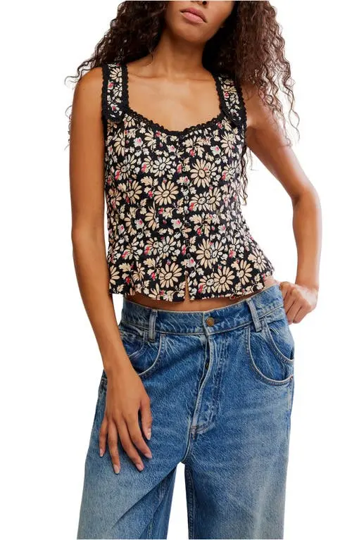 Free People Bridgette Corset Peplum Top - Black Combo