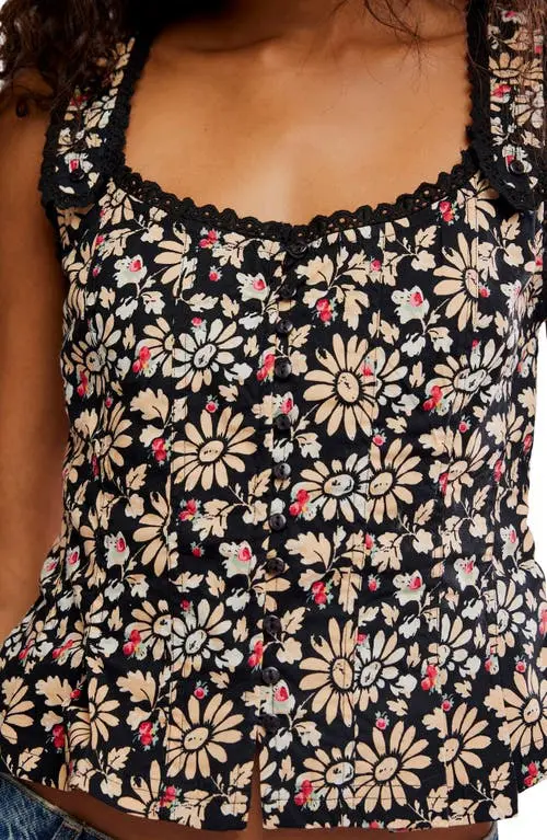 Free People Bridgette Corset Peplum Top - Black Combo