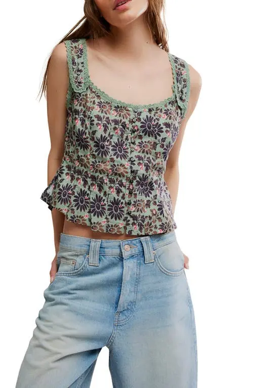 Free People Bridgette Corset Peplum Top - Green Combo