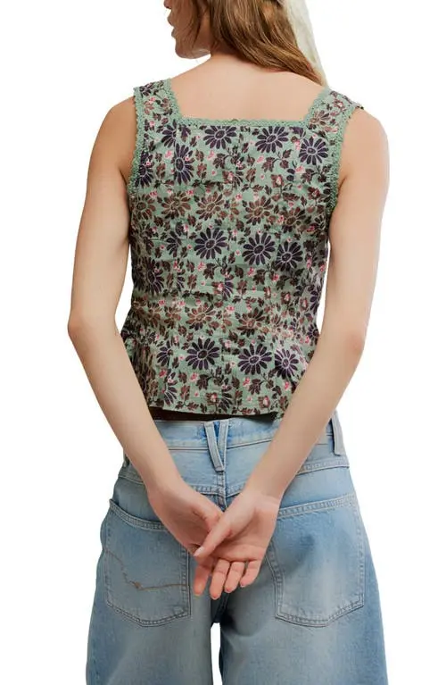 Free People Bridgette Corset Peplum Top - Green Combo