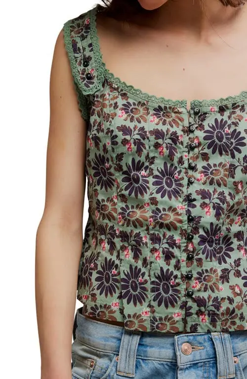 Free People Bridgette Corset Peplum Top - Green Combo