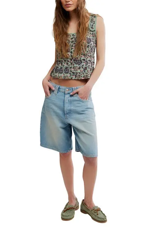 Free People Bridgette Corset Peplum Top - Green Combo