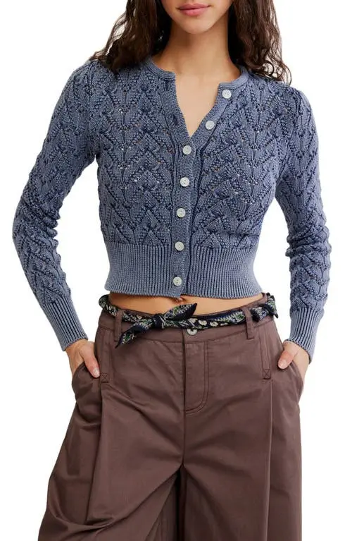 Free People Cotton Pointelle Cardigan - Navy Academy