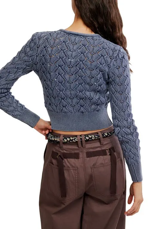 Free People Cotton Pointelle Cardigan - Navy Academy