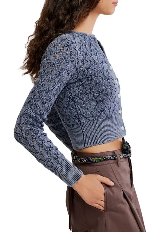 Free People Cotton Pointelle Cardigan - Navy Academy