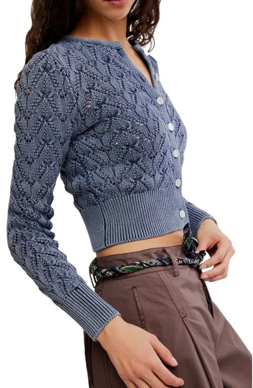 Free People Cotton Pointelle Cardigan - Navy Academy