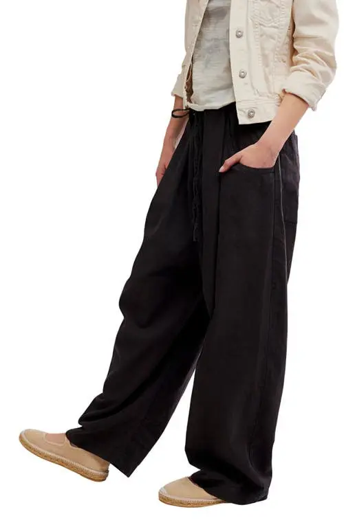 Free People Chambers Drawstring Linen & Cotton Pants - Black