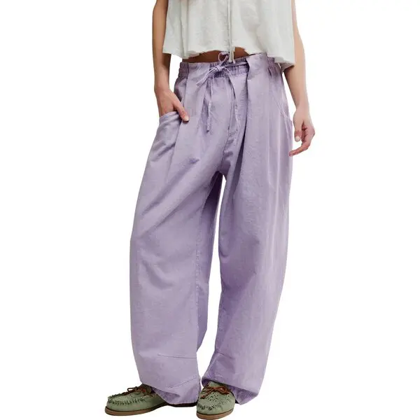 Free People Chambers Drawstring Linen & Cotton Pants - Orchid Hush
