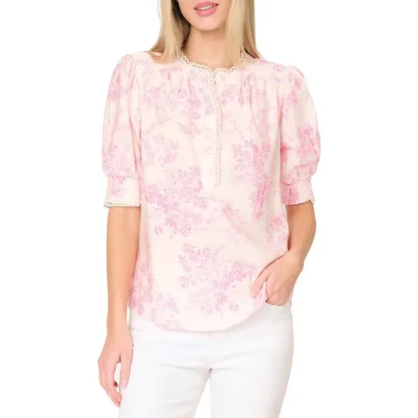 GIBSONLOOK Lace Trim Puff Sleeve Top