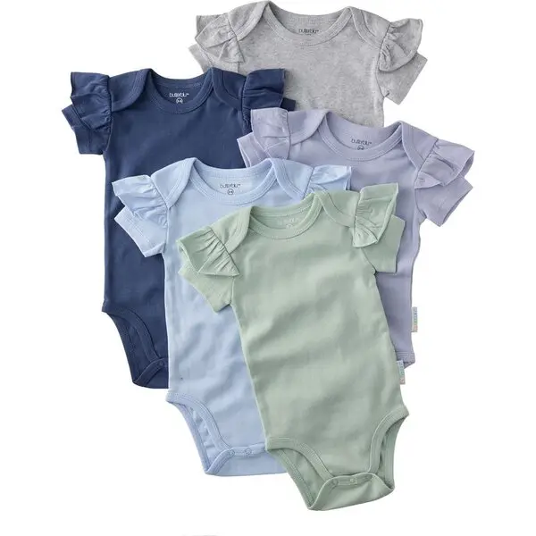 BUTTERBLU Ruffle Sleeve Organic Cotton Bodysuit 5-pack - Frost