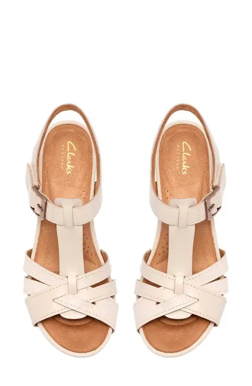 Clarks Ankle Strap Block Heel Sandal - Cream Leather