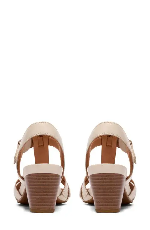Clarks Ankle Strap Block Heel Sandal - Cream Leather