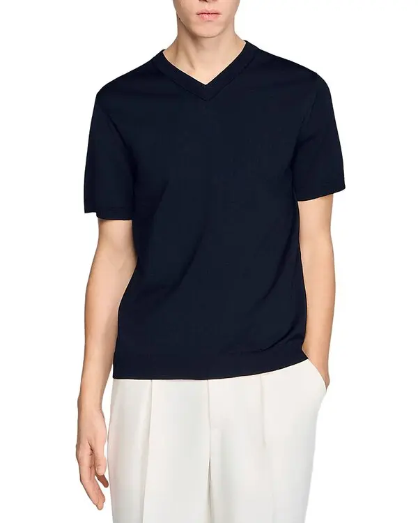 Sandro Pablo Short Sleeve V Neck Shirt - Black