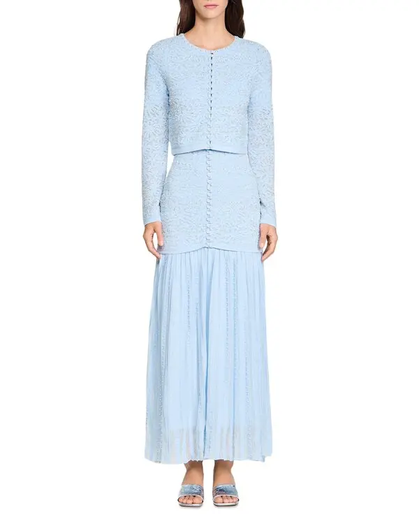 Sandro Cropped Pearl Cardigan - Sky Blue