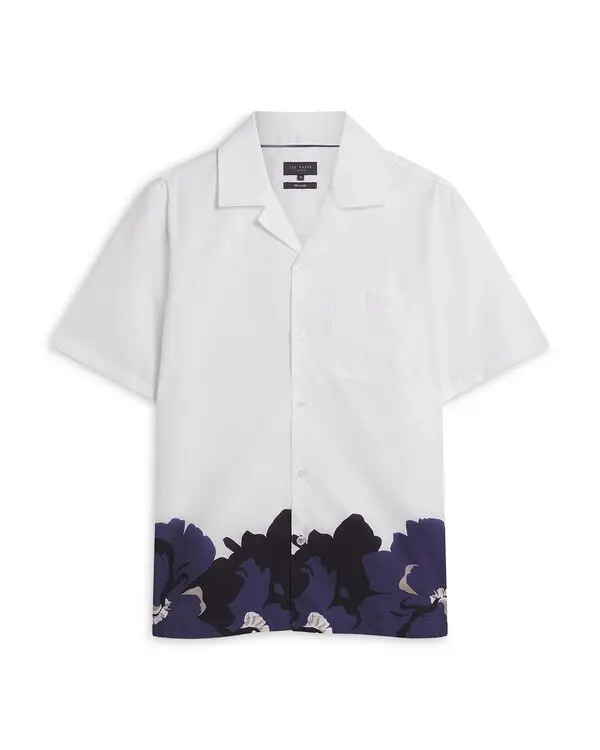 Ted Baker London Biscarn Floral Print Relaxed Fit Short Sleeve Shirt - White