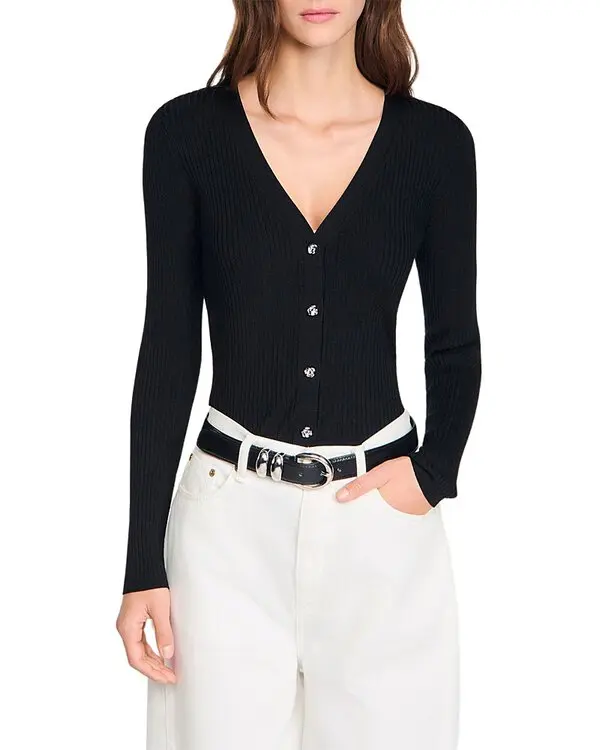 Sandro Ribbed Knit Cardigan