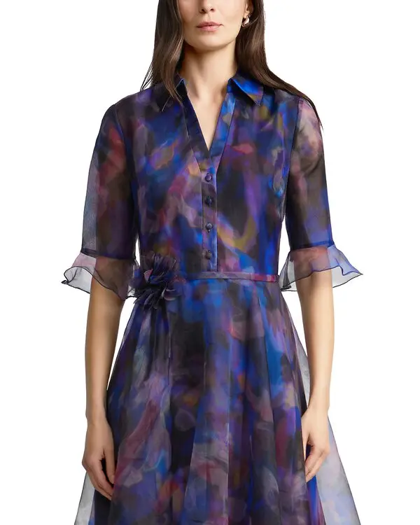 Theia Printed Shirt Dress - Shadow Aurora