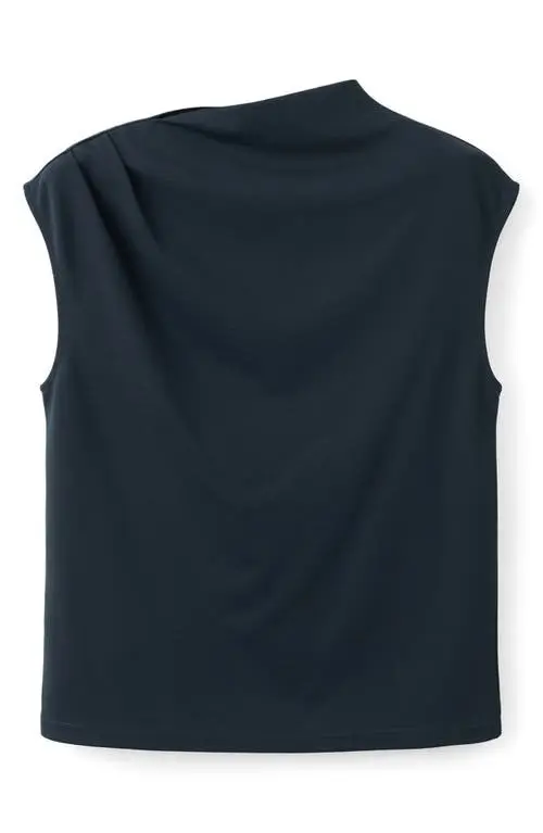 Mango Gathered Asymmetric Neck Top - Navy