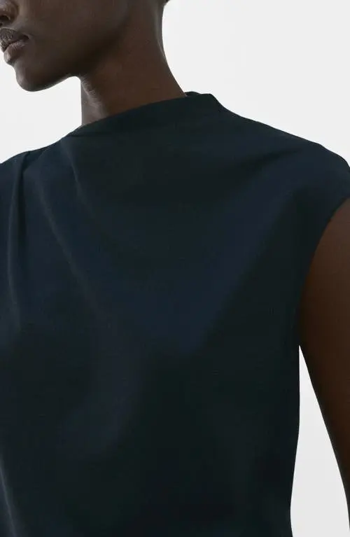 Mango Gathered Asymmetric Neck Top - Navy
