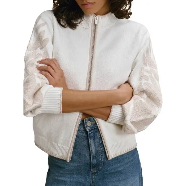 Mint Velvet Cotton Blend Embroidered Zip-up Cardigan - Ivory