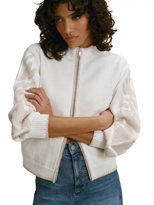 Mint Velvet Cotton Blend Embroidered Zip-up Cardigan